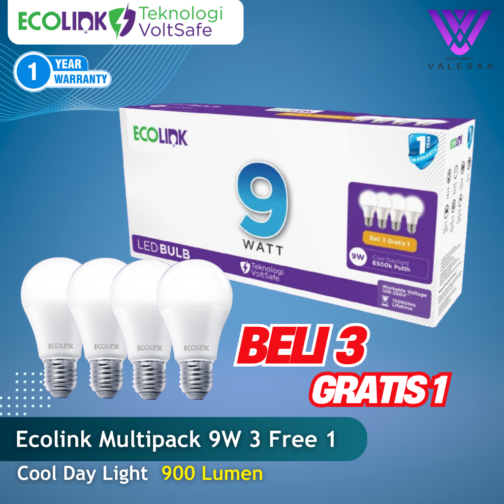 Jual Lampu Ecolink Paket 3 Free 1 LED Bulb Multipack 9W Putih - 9Watt 9 ...