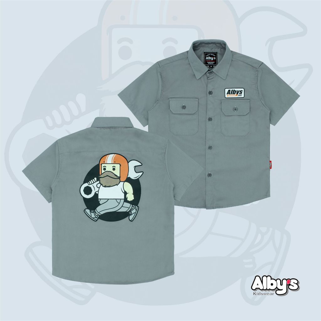 Jual Albys Kidswear - Kemeja Casual Workshirt Anak laki laki - Grey Retro | Shopee Indonesia