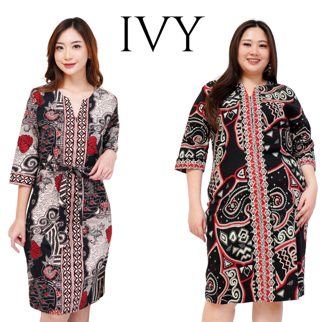 Jual [ IVY ] LD95/105/115/125 Dress Batik Modern Wanita Lengan 3/4 ...