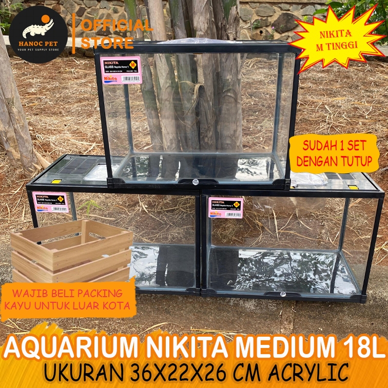 Jual Aquarium Reptil Nikita Size Medium Tinggi + Tutup 18Liter Kandang Kodok Kura Brazil Kadal ...