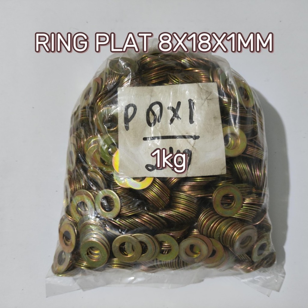 Jual [1 KG] RINGPLAT 8X18X1MM KUNING TEBAL / RING BAUT M8/KUNCI 12 PER ...