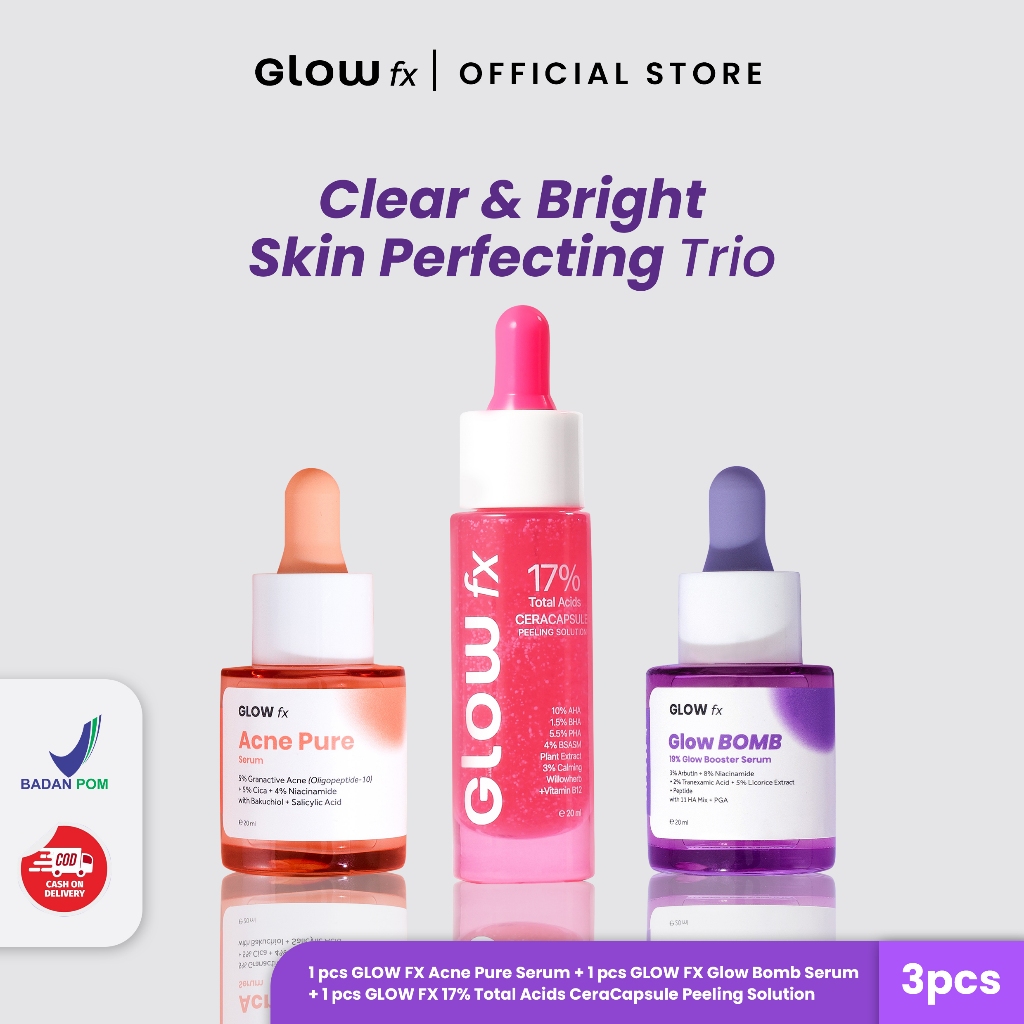Jual [Clear & Bright Perfecting Trio] - GLOW FX - 17% Total Acids CeraCapsule Peeling Solution ...