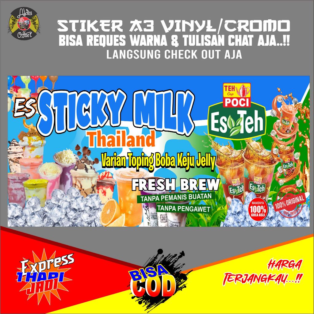 Jual SPANDUK BANNER ES STICKY MILK ES TEH POCI 12060 | Shopee Indonesia