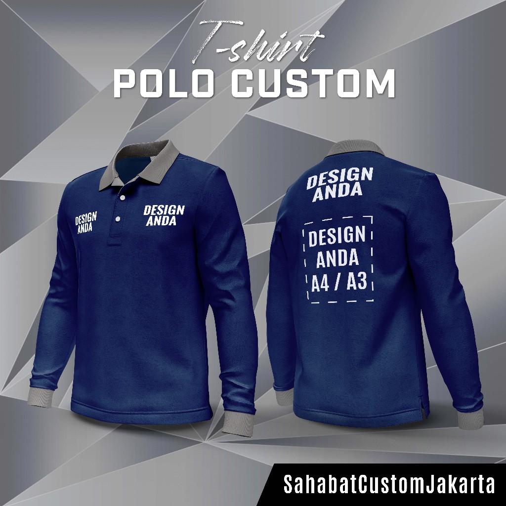 Jual KAOS POLO CUSTOM LENGAN PANJANG SABLON DTF / KAOS KERAH CUSTOM ...