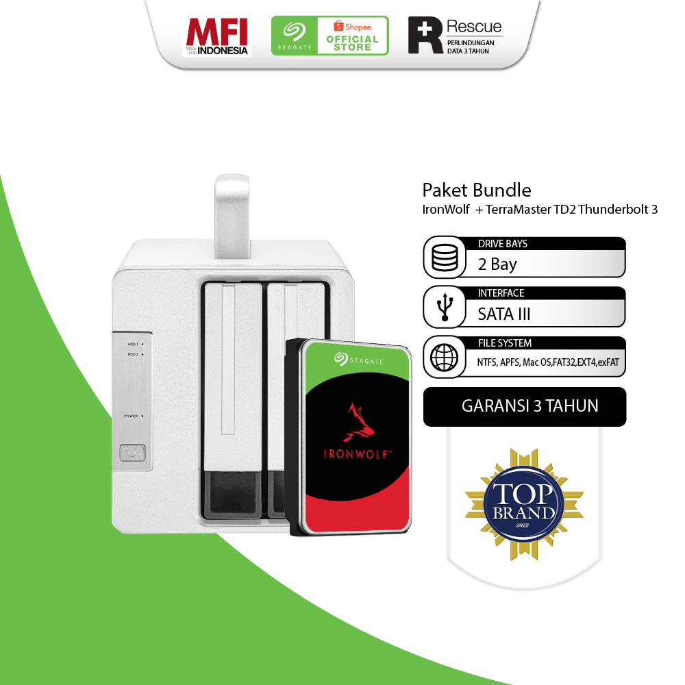 Jual [Bundle] Seagate IronWolf HDD / Hardisk Das + TerraMaster TD2 Thunderbolt 3 Das Storage 2 ...