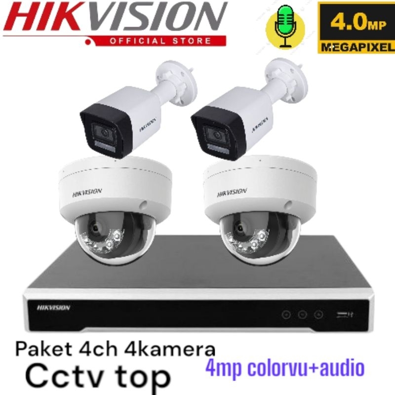 Jual PAKET IP KAMERA HIKVISION 4 CH 4MP COLORVU AUDIO GARANSI RESMI ORIGNAL | Shopee Indonesia