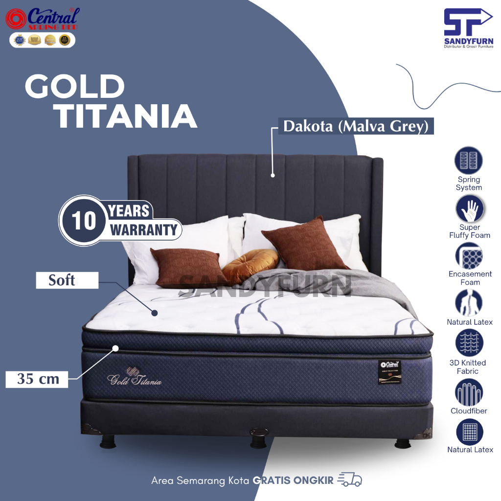 Jual CENTRAL Spring Bed - Gold Titania - Kasur+Sandaran | Shopee Indonesia