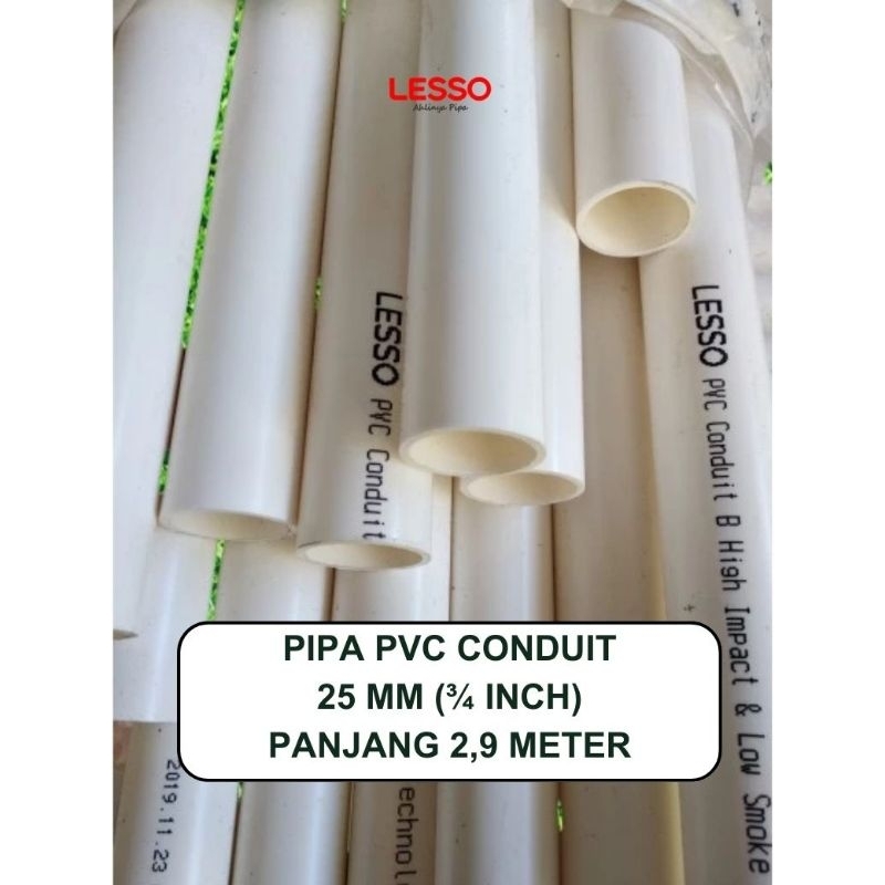Jual PIPA PVC CONDUIT 25mm (3/4 inch) merek Lesso/Pipa Listrik panjang ...