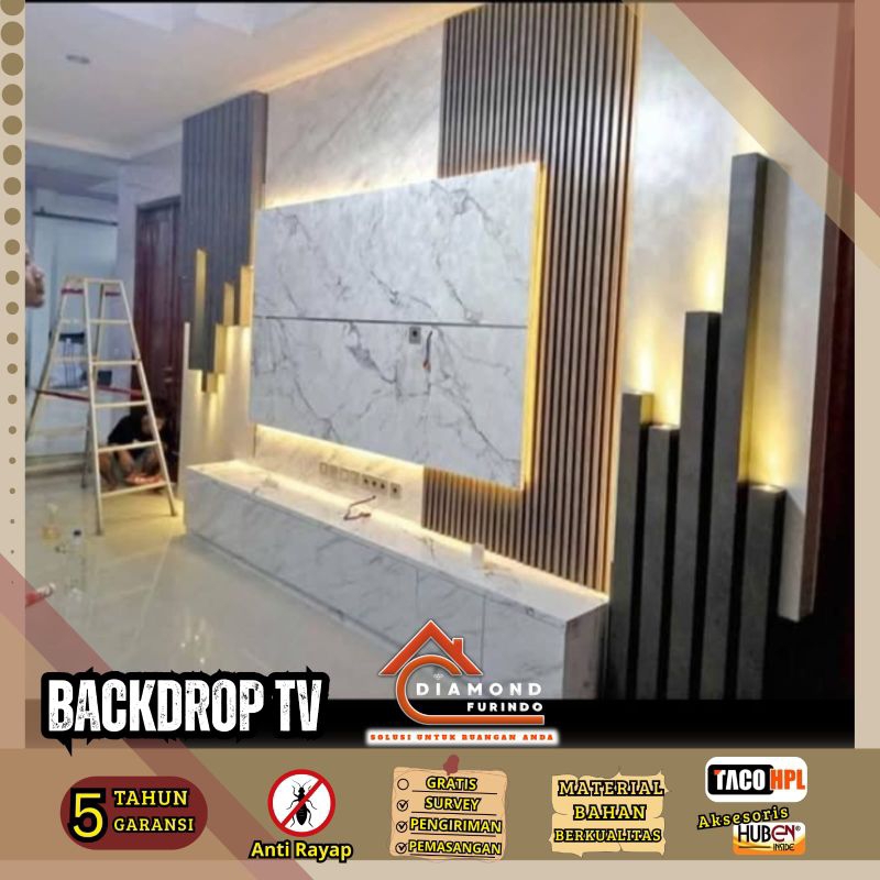 Jual BACKDROP TV custom minimalist,Finishing Luar HPL TACO | Shopee ...