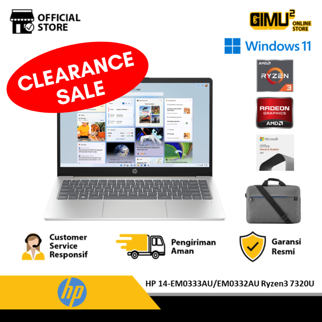 Jual Laptop HP 14-EM0333AU/EM0332AU Ryzen3 7320U 8GB 512GB SSD 14" FHD ...