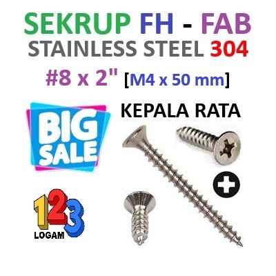 Jual #8x2 [M4x50mm] Sekrup Tapping FH - FAB Stainless Steel 304 (A2 ...