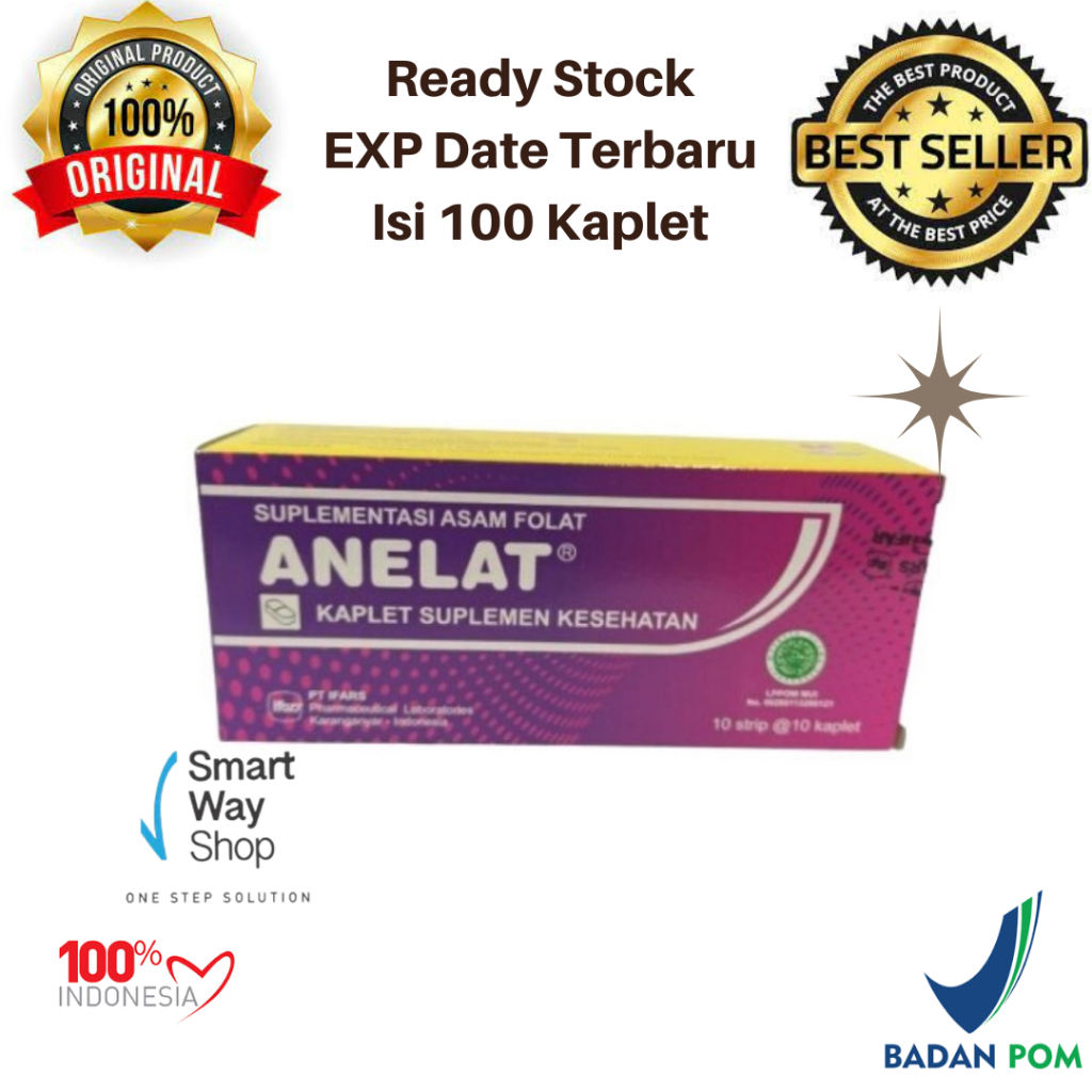Jual ANELAT Asam Folat 1MG Per Box isi 100 Kaplet ORI BPOM HALAL ...