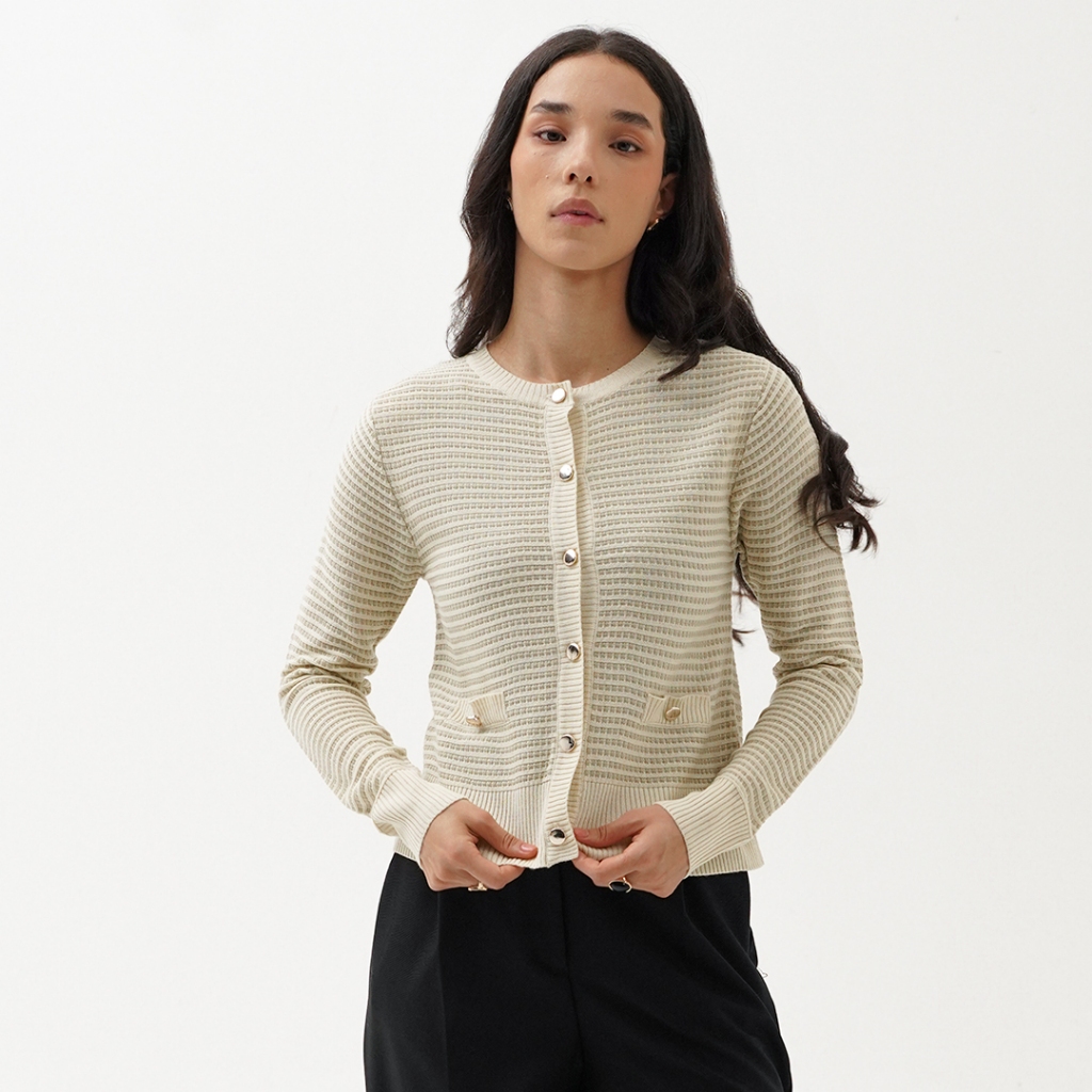 Jual Mississippi Cardingan Knit Striped Lengan Panjang L03000104M Striped Kream | Shopee Indonesia
