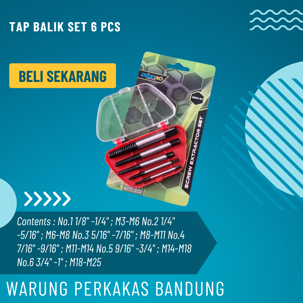 Jual PROMO Hand Tap Doziro Ulir Balik Pencabut Baut Patah Rusak Set 5 ...