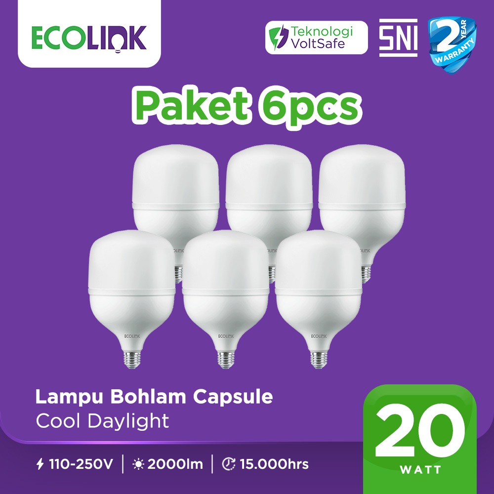 Jual Ecolink Lampu Bohlam LED Capsule Cool Day Light 20 Watt Paket 6Pcs | Shopee Indonesia
