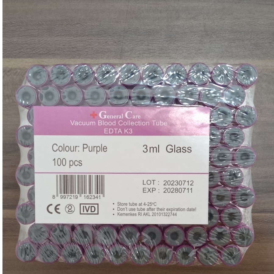 Jual Tabung EDTA Glass 3ml General Care isi 100 | Shopee Indonesia