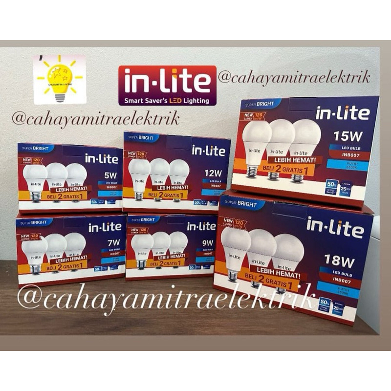 Jual PAKET SUPER MURAH BELI 2 GRATIS 1 LAMPU BOHLAM LED INLITE 5W,7W,9W ...