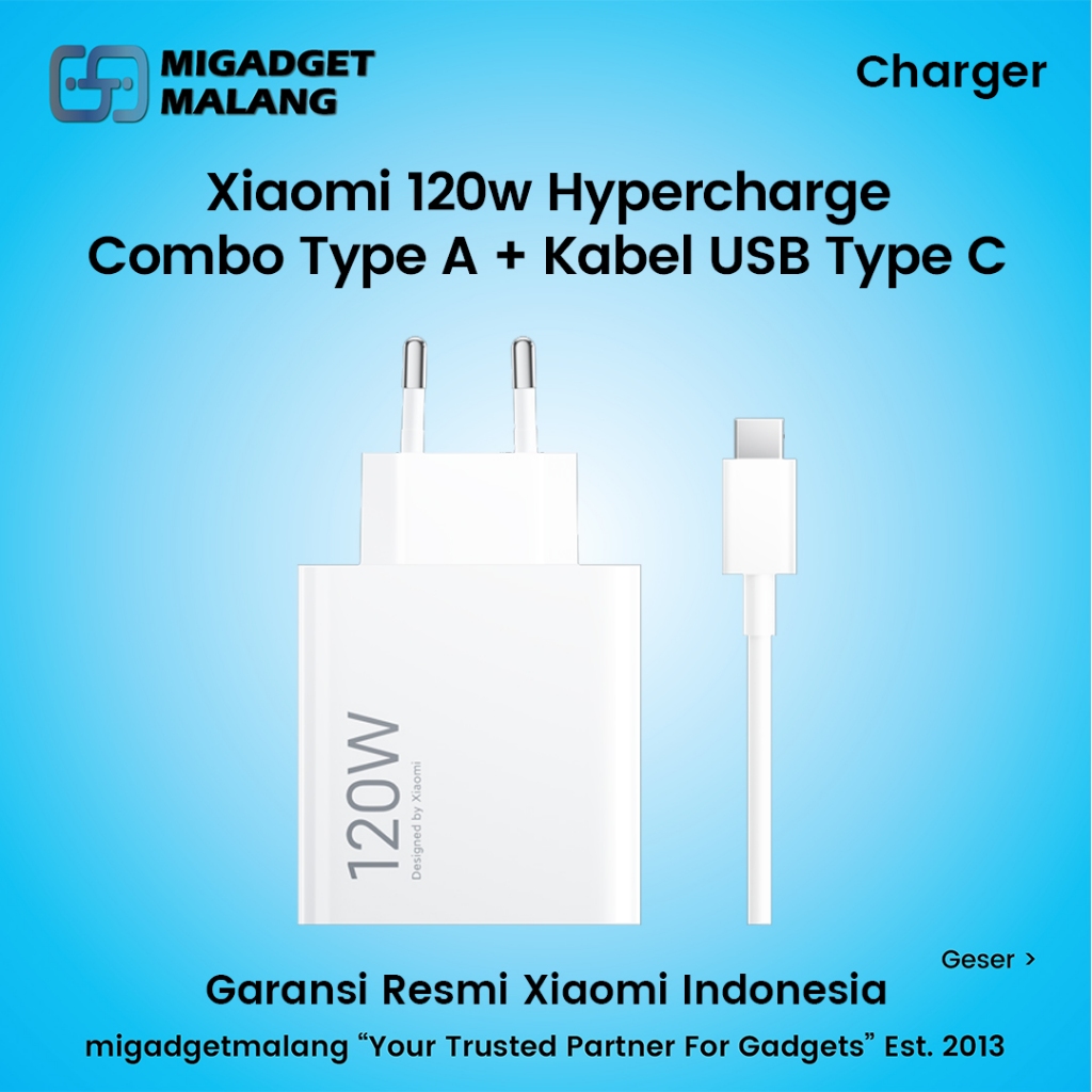 Jual Charger Xiaomi 120W HyperCharge Combo Tipe A dan Kabel USB Type C ...