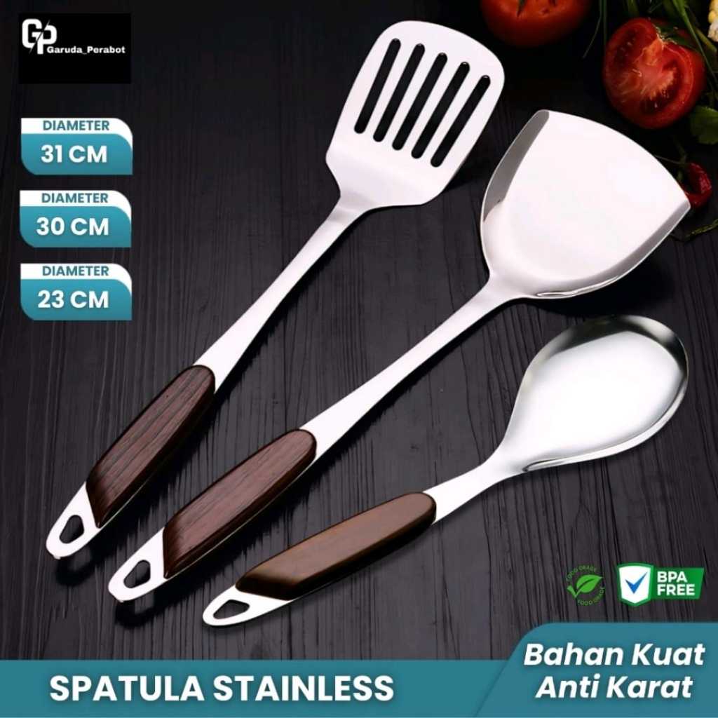 Jual SPATULA STAINLESS STEEL MOTIF KAYU / SODET SPATULA PENGGORENGAN ...