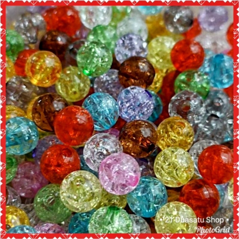 Jual (Pon) Manik akrilik bulat pecah ice crack 6 mili 8 mili 10 mili ...