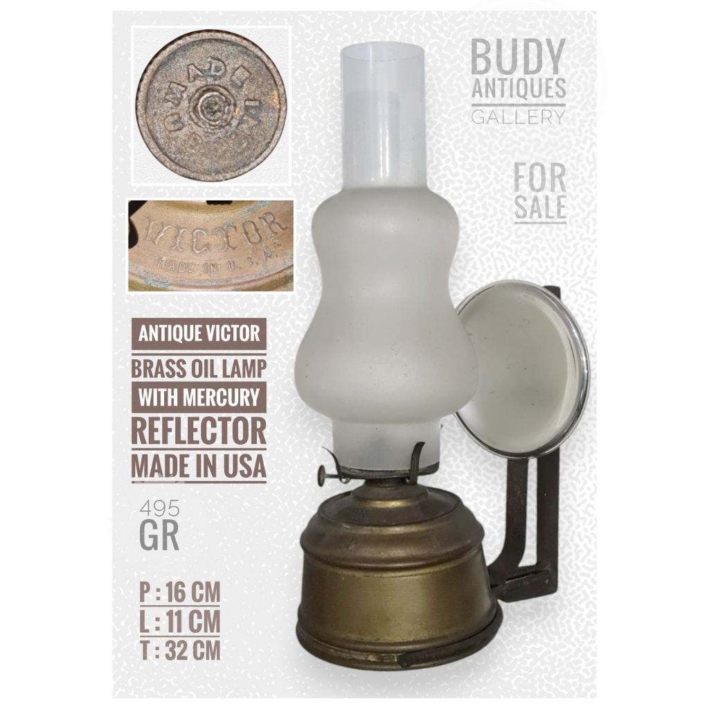 Jual Antique Victor Brass Oil Lamp With Mercury Reflector Made In USA ...