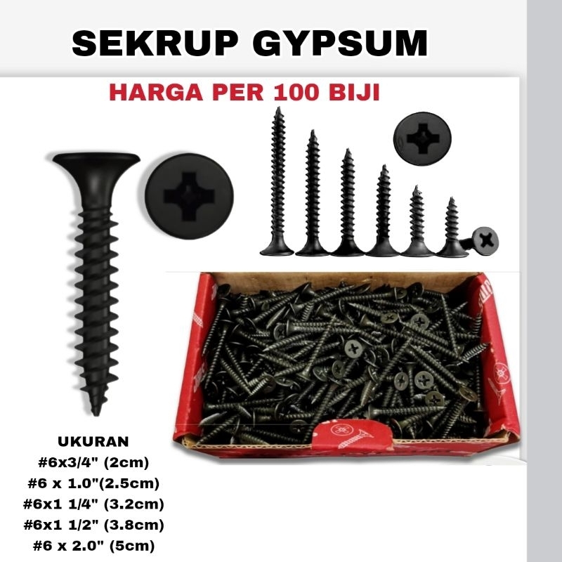 Jual 100 Pcs Sekrup Skrup Gypsum (3/4") (1") (1 1/4") (1 1/2") (2") Inch Sekrup Skrup Gypsum ...