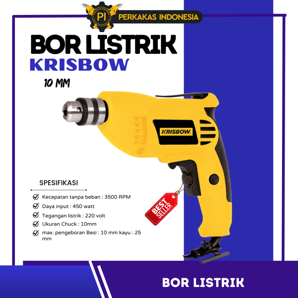 Jual Mesin Bor Tangan Listrik KRISBOW IRDZ10 10mm 400 W Bor Besi Kayu ...