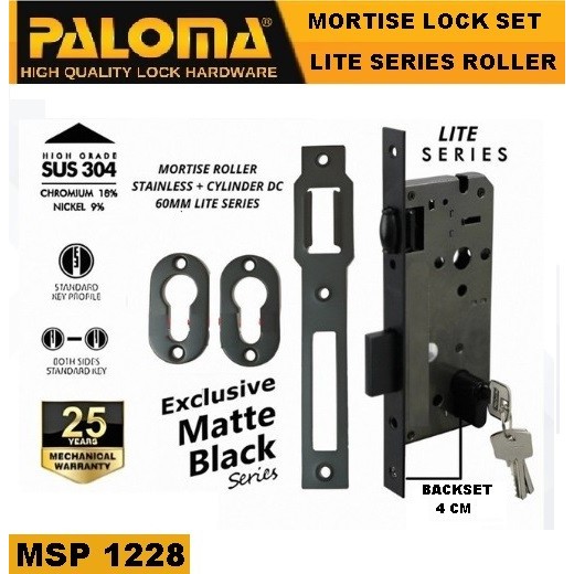 Jual MORTISE LOCK ROLLER PALOMA MSP 1228 SUS 304 SET CYLINDER 40MM ...