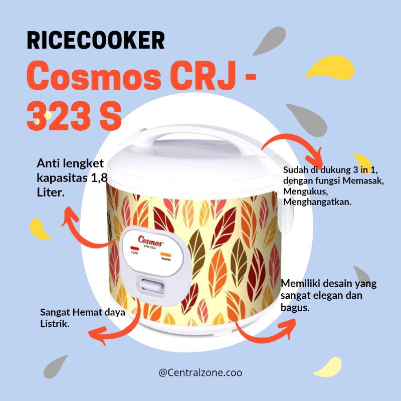 Jual [Centralzone.coo] Ricecooker Cosmos CRJ -323 S - Ricecooker Cosmos ...