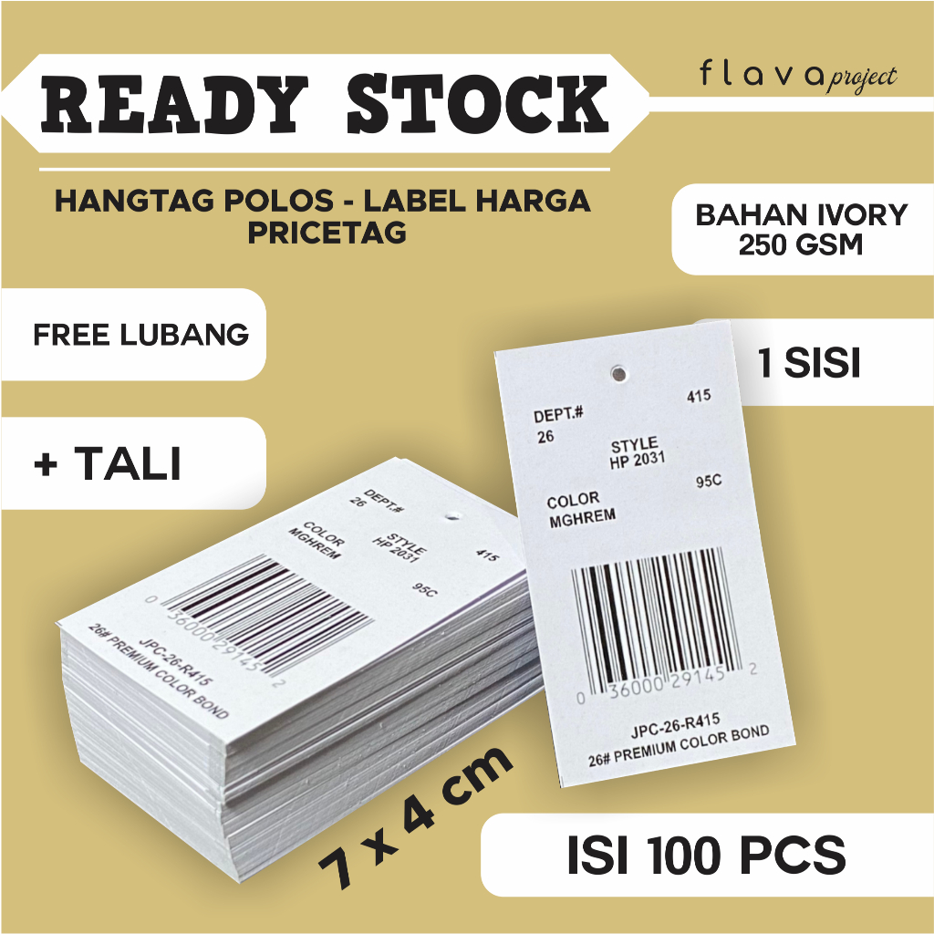 Jual 100 pcs hangtag ready stok - label baju polos - tag label - label ...