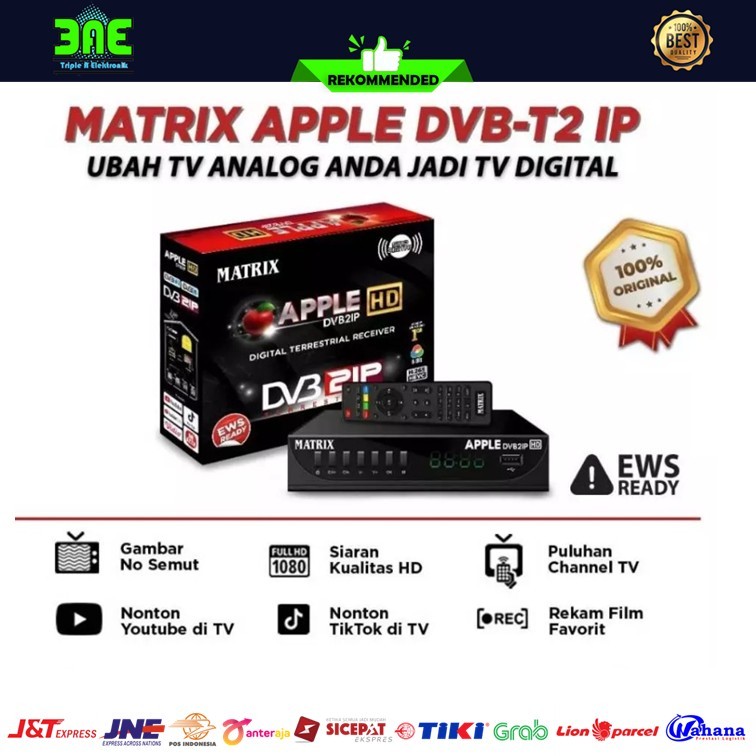 Jual Matrix Apple DVB2IP Hitam HD DVB-T2 Set Top Box TV Digital Channel ...