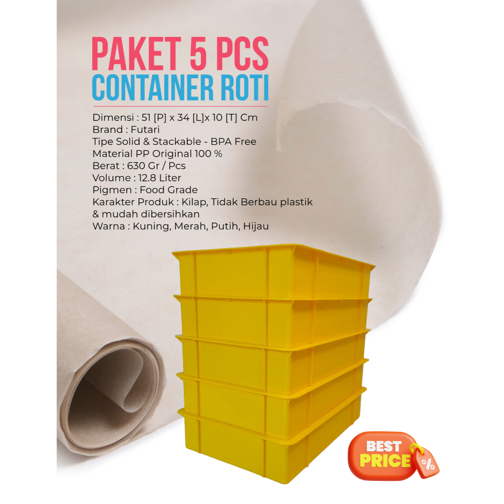 Jual Paket 5 Pcs Keranjang Roti Ekonomis - Container Bakery Solid ...