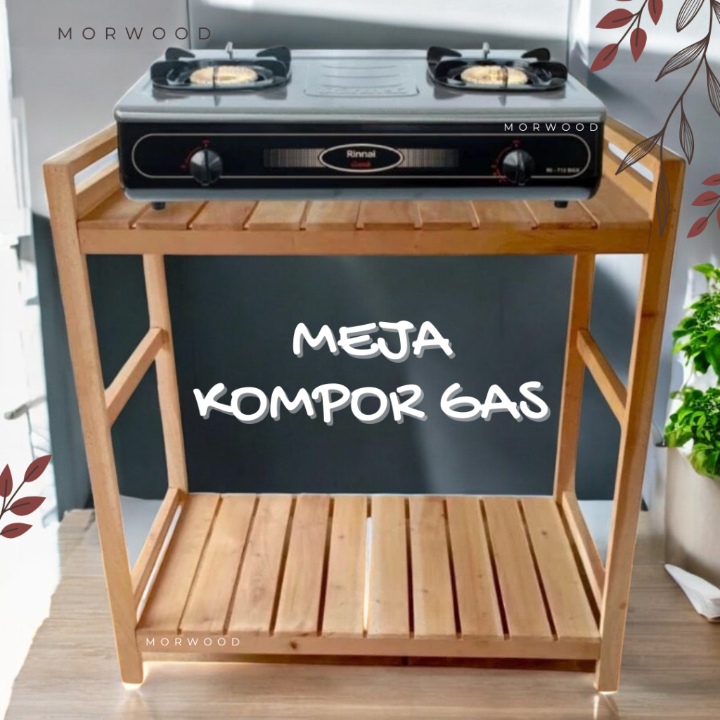Jual Meja Kompor Gas 2 Tingkat Rak kayu Kompor gas Serbaguna | Shopee ...