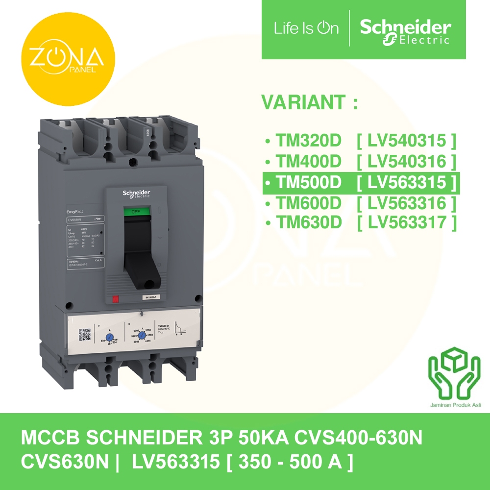 Jual MCCB SCHNEIDER EASYPACT CVS630N 3P 500A 50KA TMD TM500D LV563315 ...