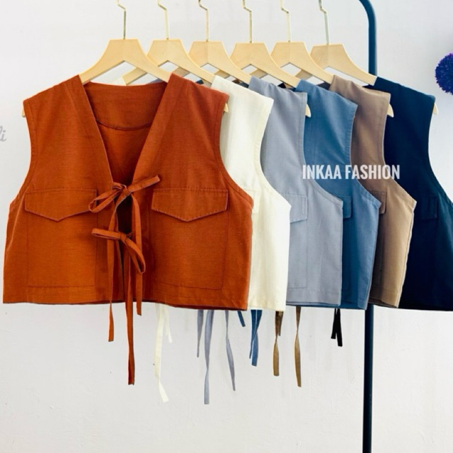 Jual Vest Rompi Wanita Luna Korean Style Bahan Linen Vintage Pakai Tali ...