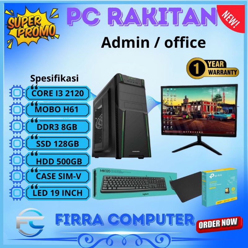 Jual PC KOMPUTER RAKITAN ADMIN / OFFICE CORE I3 2120 RAM 8GB SSD 128GB HDD 500GB CASE SIM-V LED ...
