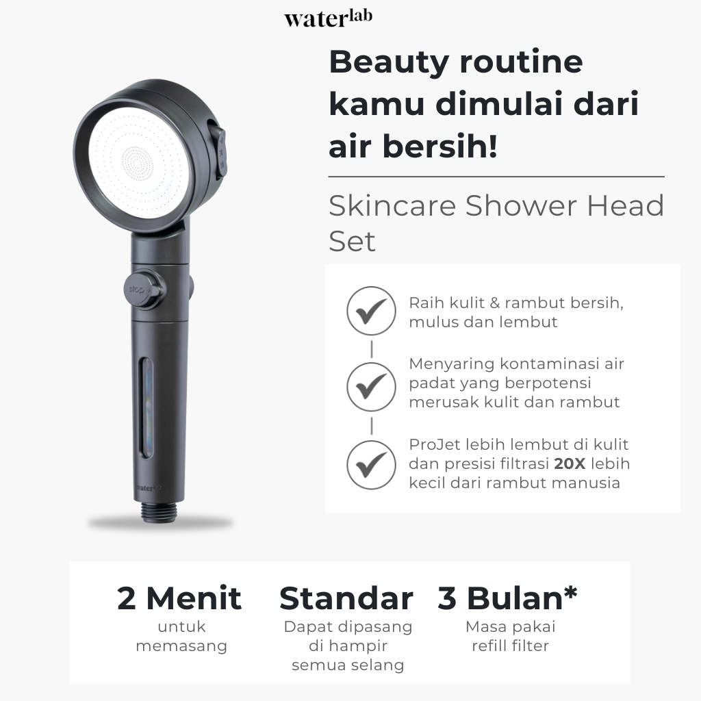 Jual Waterlab Skincare Shower Head Set Kepala Shower Filter Air Bantu Kurangi Acne dan Jerawat ...