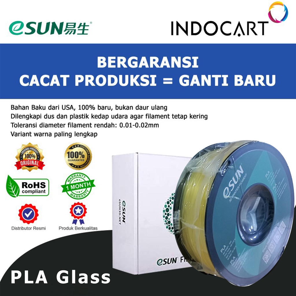 Jual 3D Printer Filament eSUN PLA Glass Semi Transparent FInish 1.75mm ...