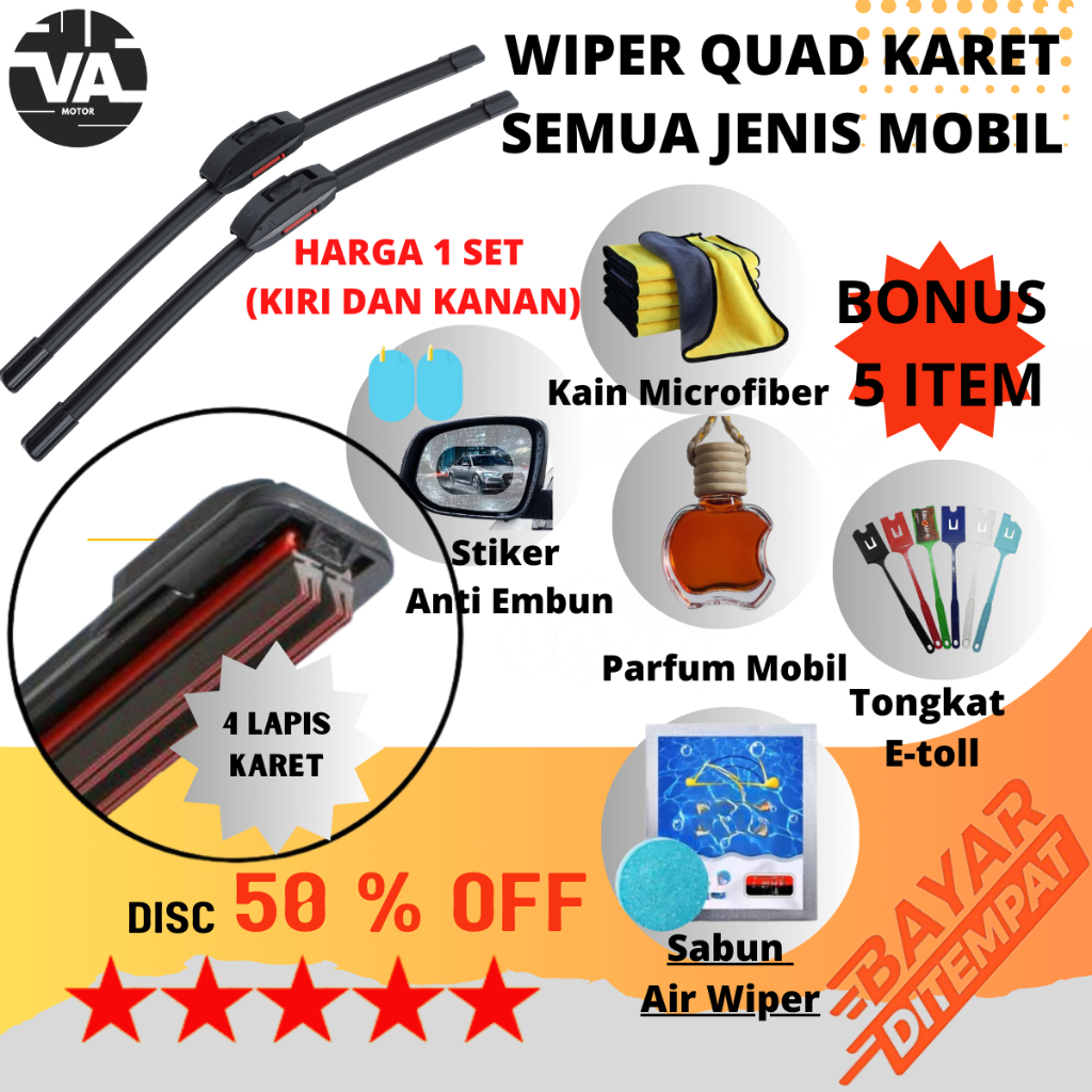 Jual Wiper Frameless Quad Blade 4 Blade 14-28 Inch Wiper Frameless ...