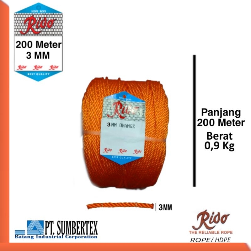 Jual Tali Tambang Plastik RIDO 3mm 1 ROLL Panjang 200 Meter HDPE or Tali Plastik RIDO or Tali ...
