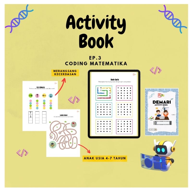 Jual Activity Book Coding Matematika Buku Belajar Coding Matematika 4 5 6 7 Tahun Pra TK Pra ...
