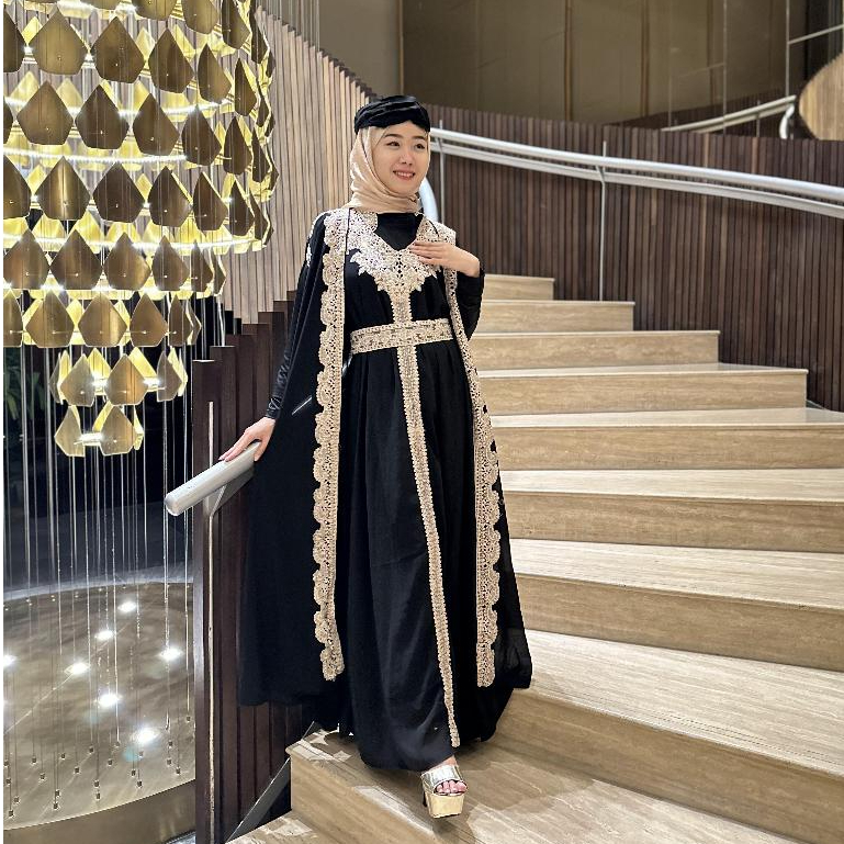 Jual Kaftan Farra Raya Set (Gamis Outer Free Manset Belt Dan Turban ...