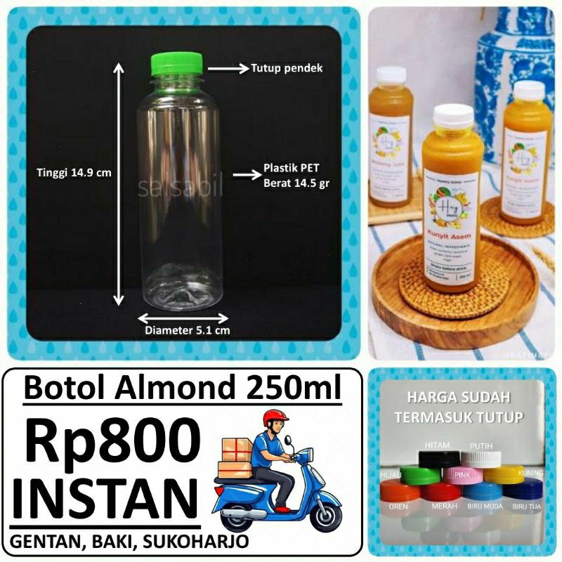 Jual (INSTAN) Botol Almond 250ml / botol plastik 250ml (isi 100 botol ...