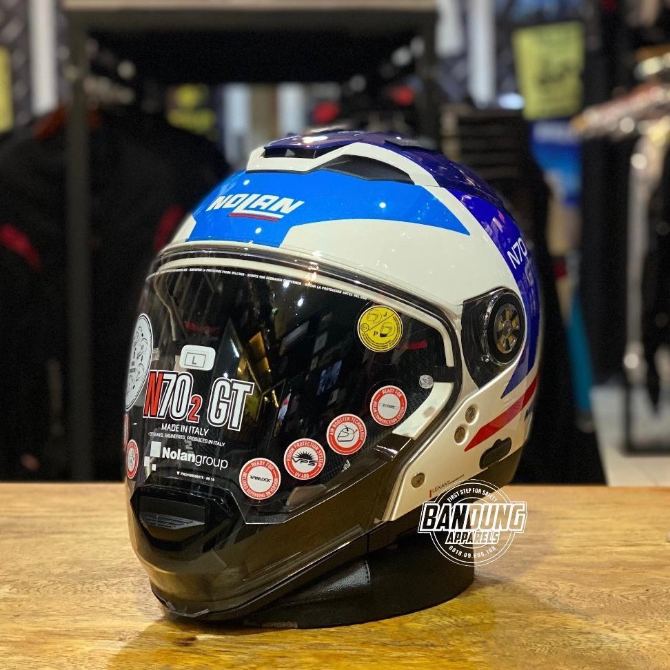 Jual Helm Motor Full Face Nolan N702GT Glaring Metal White Blue #050 ...
