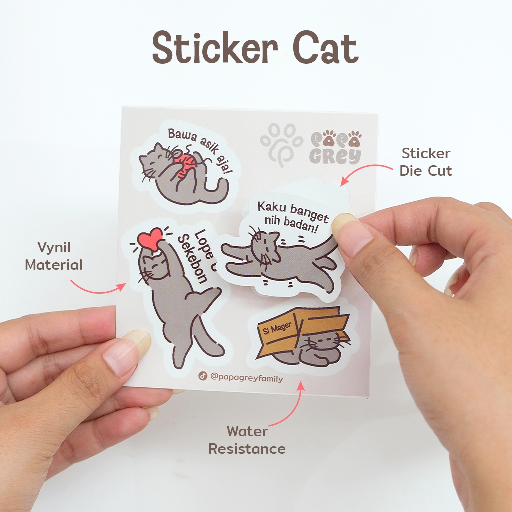 Jual Sticker Lucu Kucing/Sticker Vinyl/Sticker lucu/Sticker Papagrey ...