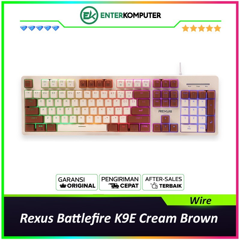 Jual Rexus Battlefire K9E Cream Brown Semi Mechanical Gaming Keyboard ...