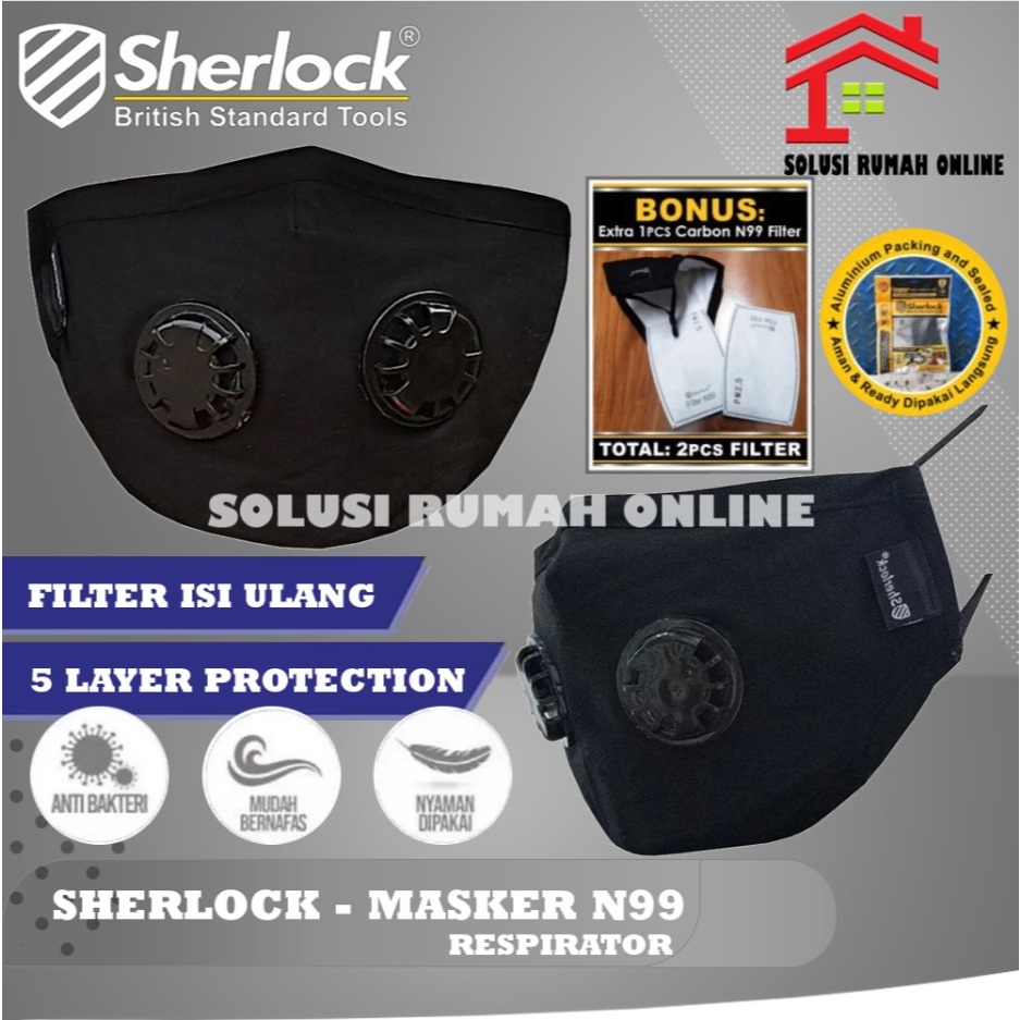 Jual Sherlock Masker Respirator Motor N99 Carbon Filter Dual Valve Masker Kain N 99 Filter ...