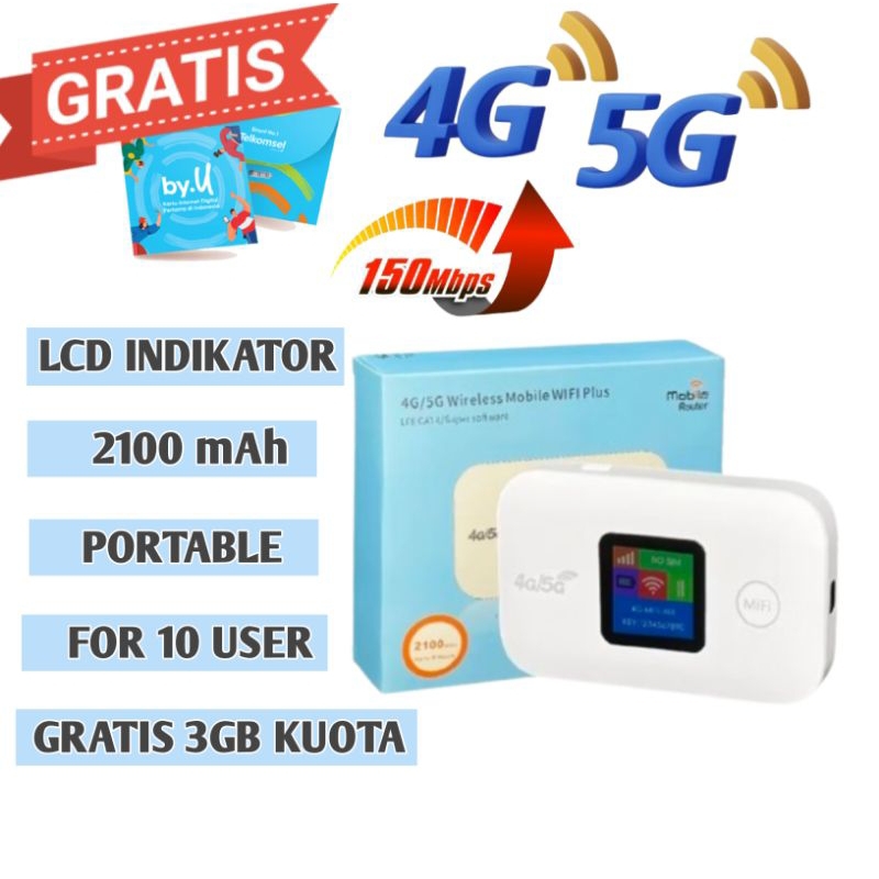 Jual [ BONUS KARTU BY.U ] Modem 4/5G Mifi Wifi Portable 2100 mAh All ...