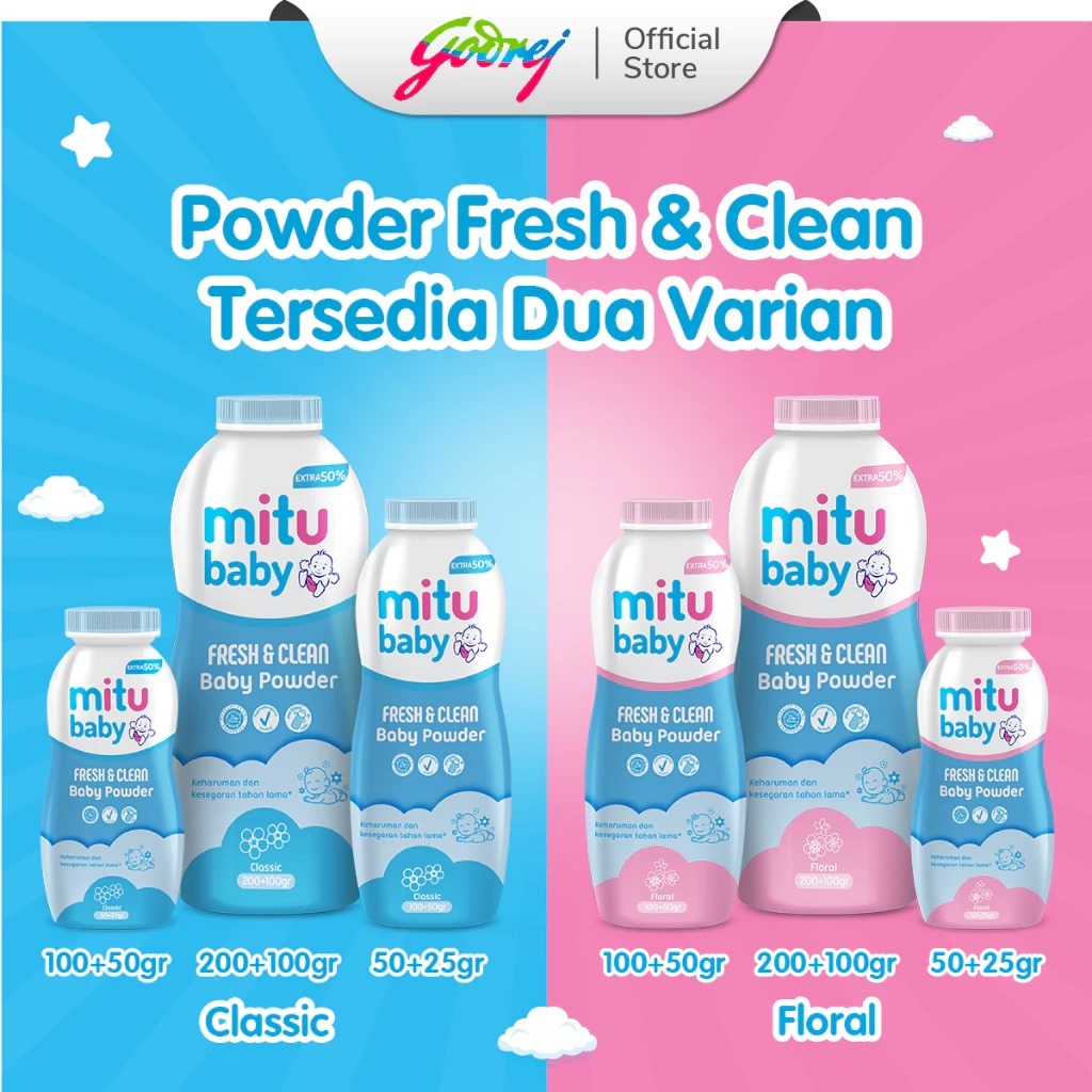 Jual MTZ Godrej Mitu Baby Fresh & Clean Powder Dua Varian Classic ...