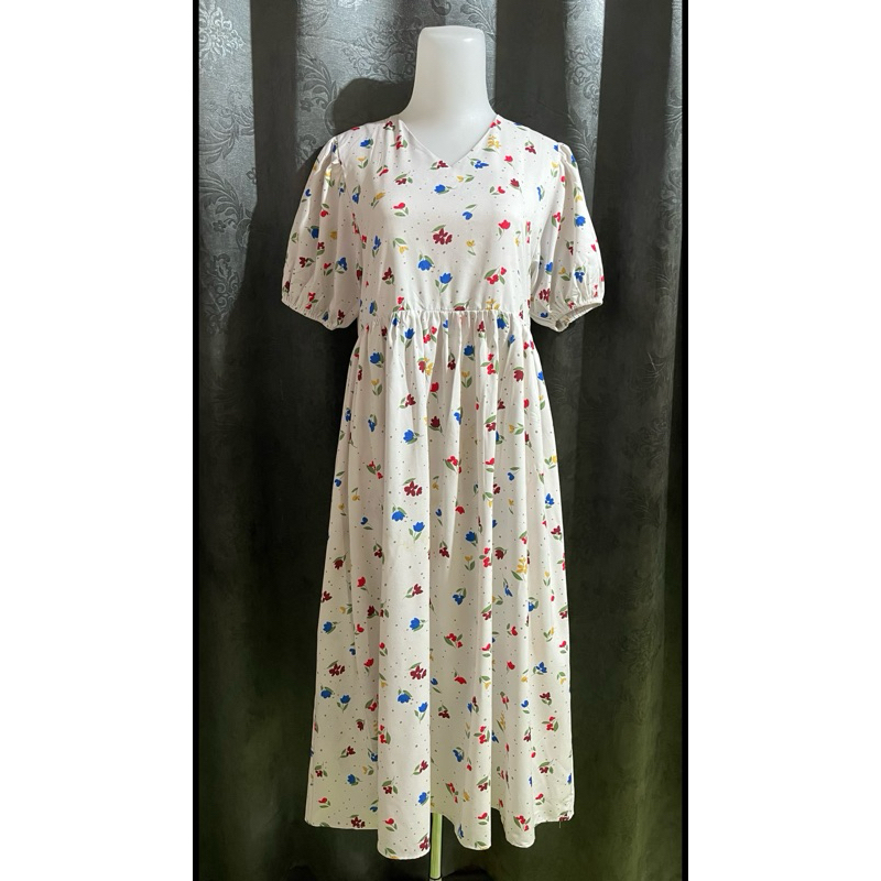 Jual DRESS BUNGA PUTIH MEWAH LENGAN BALON | Shopee Indonesia